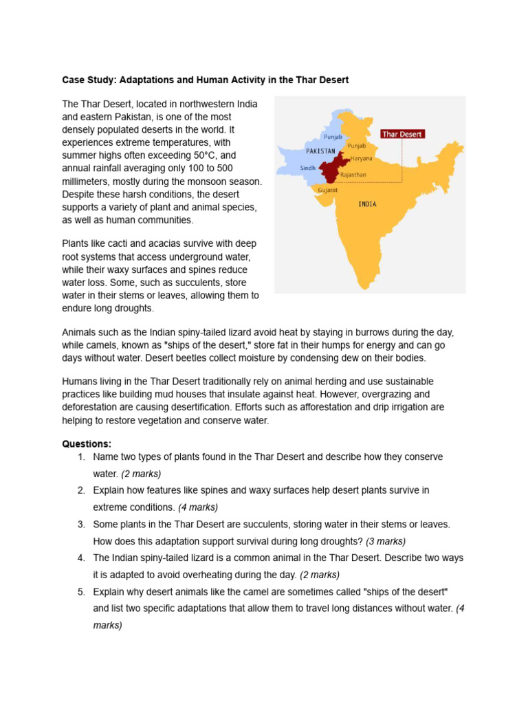 Case Study - Adaptations and Human Activity in The Thar Desert | PDF ...