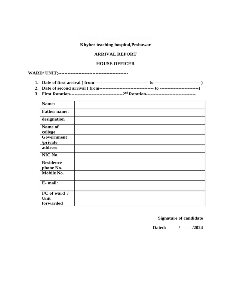 Arrival Report Form | PDF