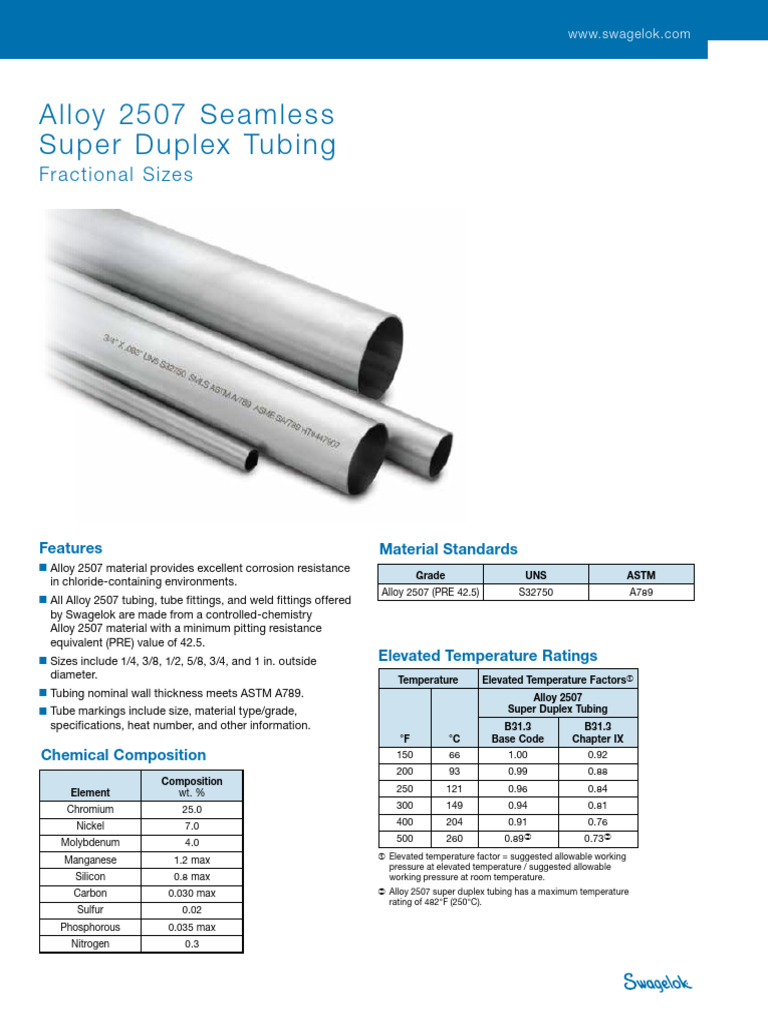 Alloy 2507 Super Duplex Tubing Guide | PDF | Pipe (Fluid Conveyance ...