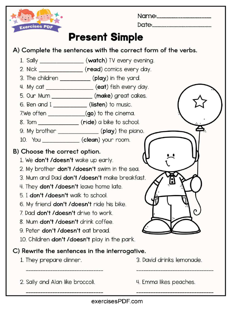 Present Simple Exercises | PDF