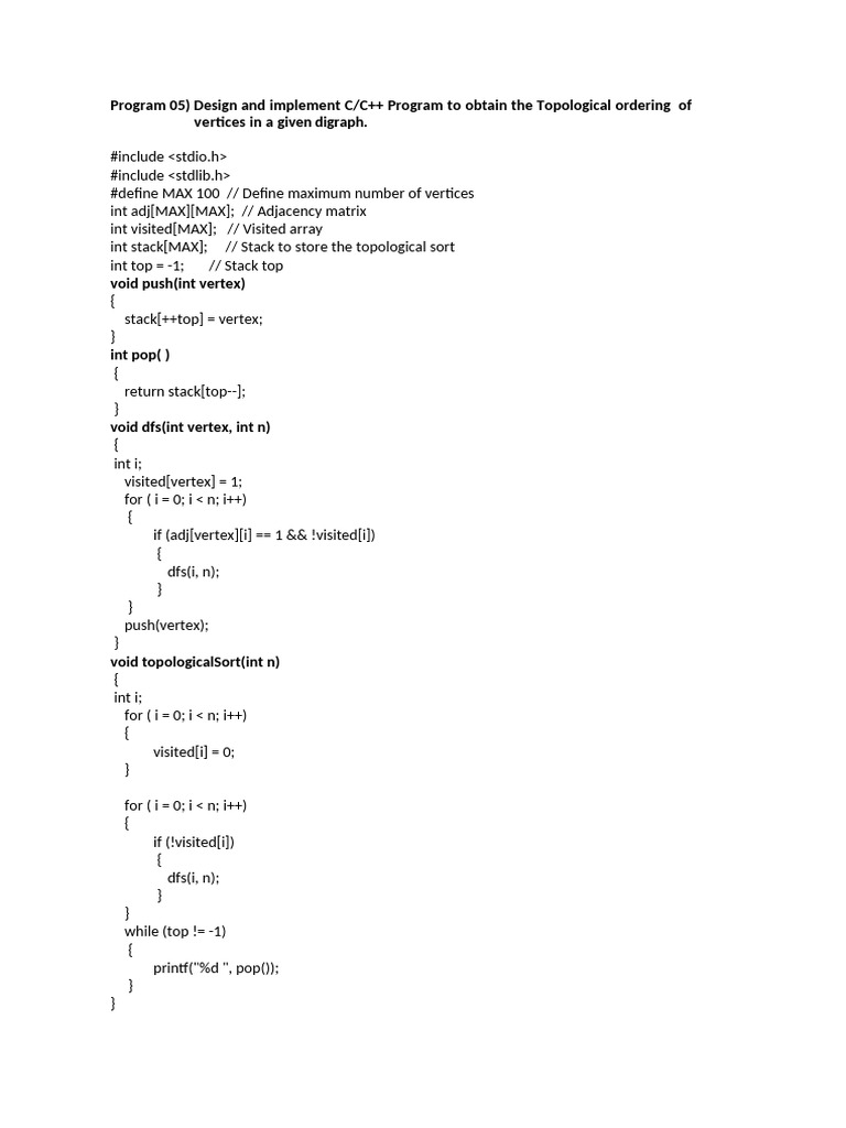 Program 05-Topo-Sort | PDF