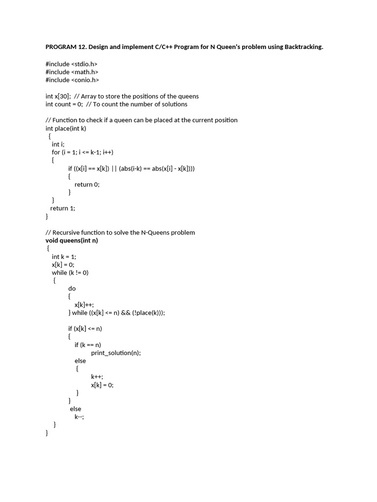 Program12-Queens C | PDF
