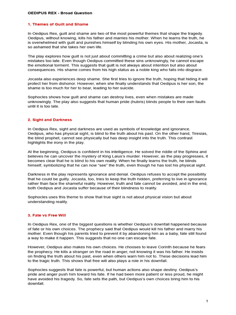 Drama Broad Questions Oedipus Rex | PDF | Oedipus