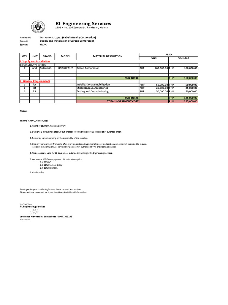 RL Engineering Services - Aircon Compressor | PDF | Business