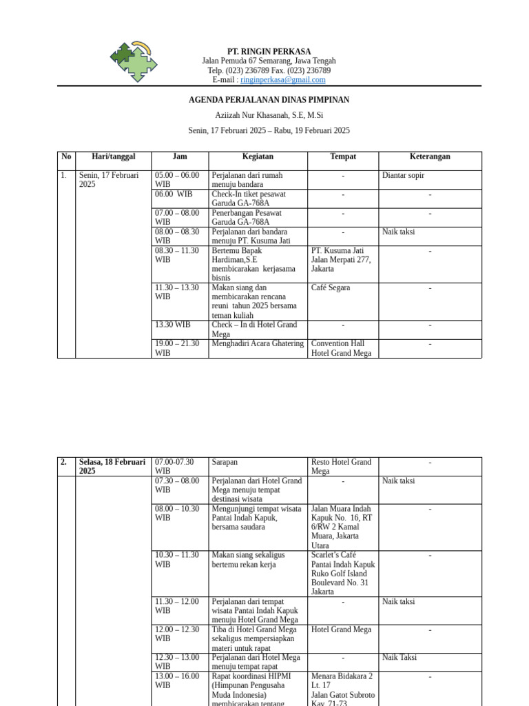 Agenda Perjalanan Dinas Pimpinan 2025 | PDF