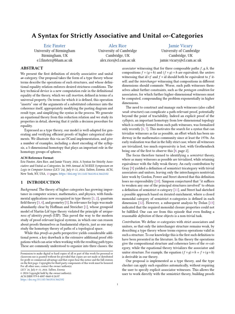 A Syntax For Strictly Associative and Unital - Categories: Eric Finster ...