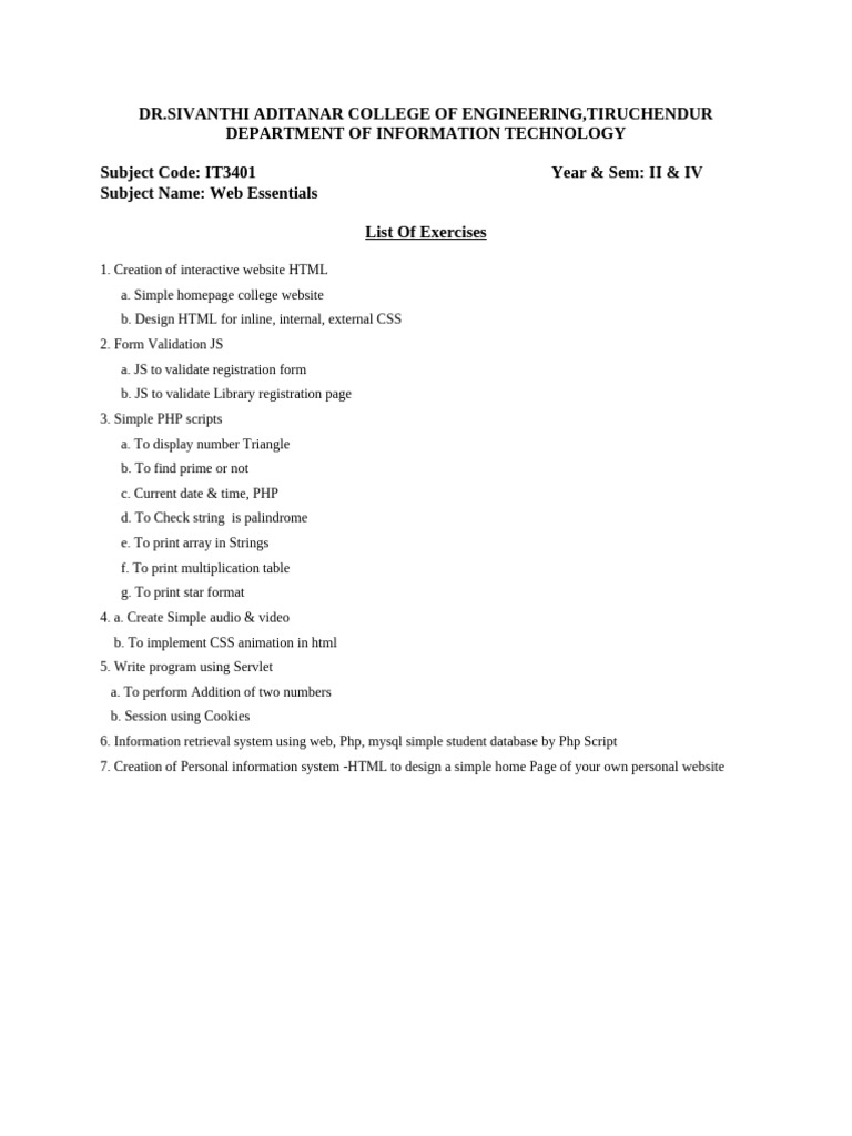 List of Exercise | PDF