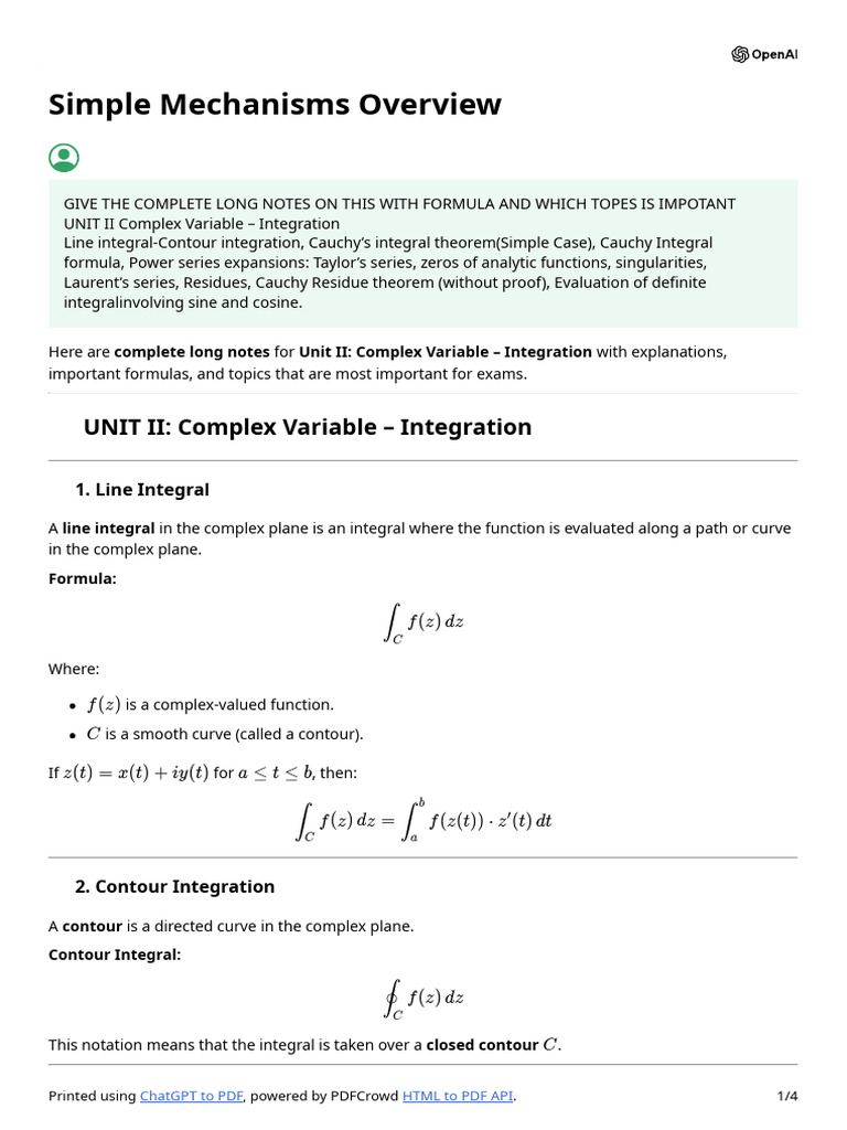 UNIT 2 Complex Variable - Integration | PDF | Complex Analysis | Mathematical Analysis