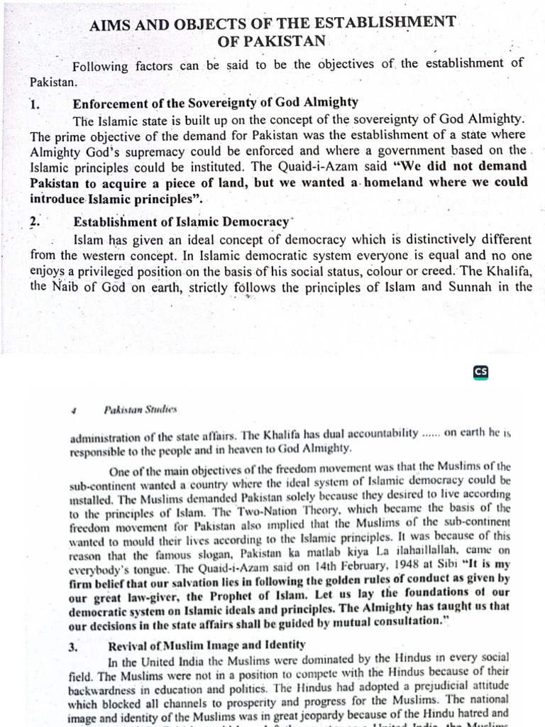 Aims & Objects of The Esteblishment of Pakistan | PDF