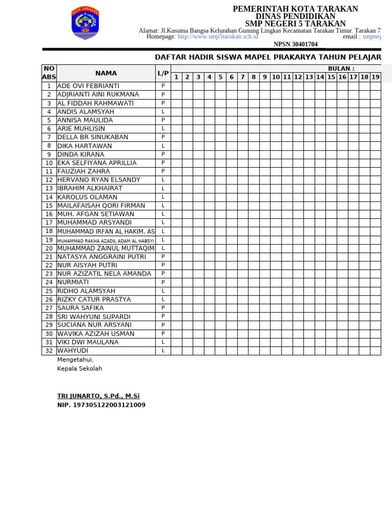Daftar Hadir Siswa | PDF