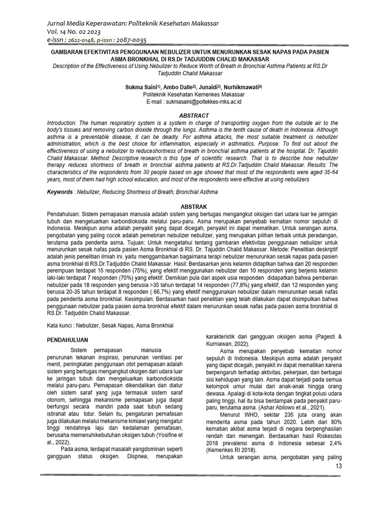 Jurnal Media Keperawatan: Politeknik Kesehatan Makassar Vol. 14 No. 02 2023 E-Issn: 2087-0035 | PDF