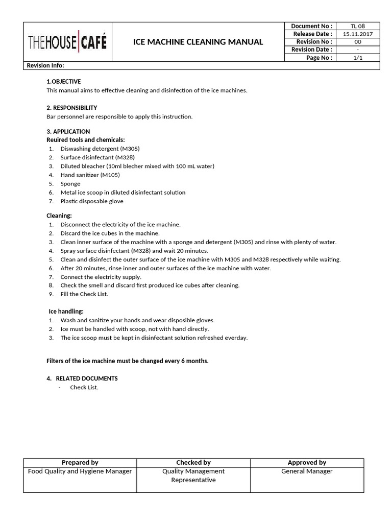 TL 08 Ice Machine Cleaning Manual | PDF | Disinfectant | Hygiene