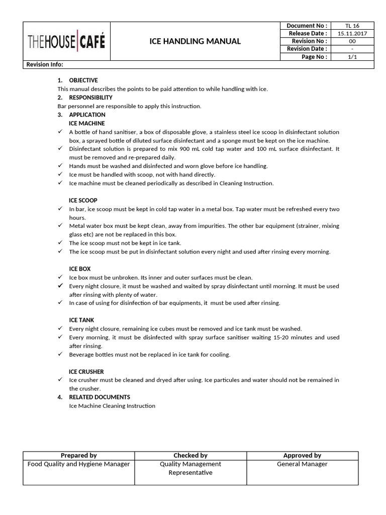 TL 16 Ice Handling Manual | PDF | Disinfectant | Water
