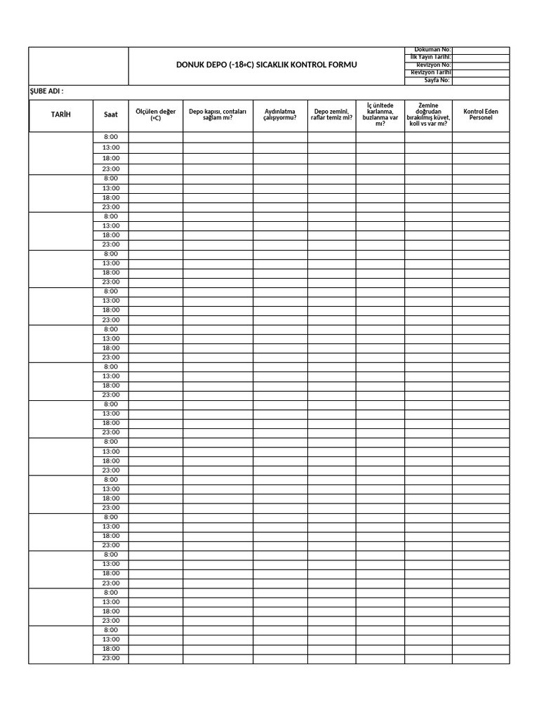 Dondurucu Depo Sicaklik Kontrol Formu | PDF