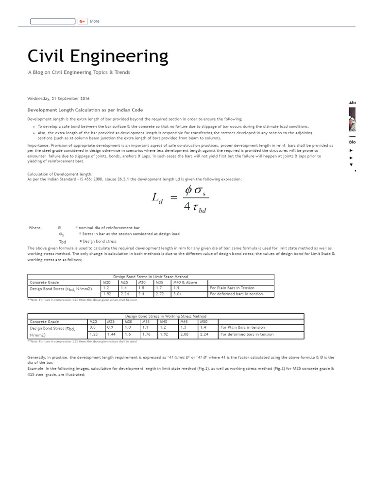 Civil Engineering - Development Length Calculation As Per Indian Code ...