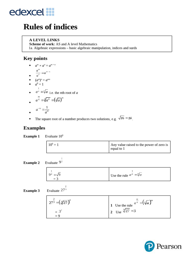 1a-3 Rules of Indices | PDF | Mathematical Concepts | Mathematical Objects