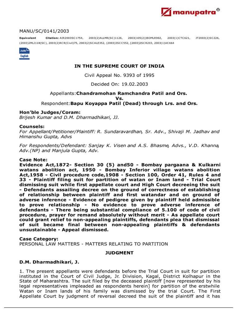 Chandramohan Ramchandra Patil and Ors Vs Bapu Koys030138COM690668 | PDF ...