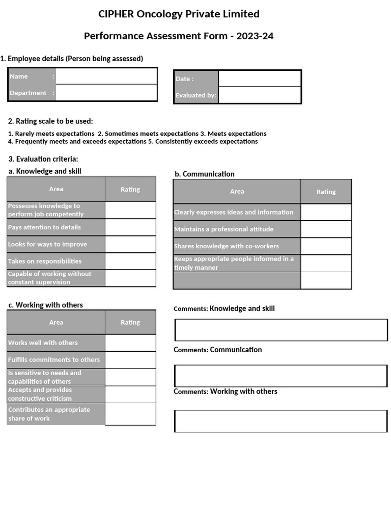 Performance Evaluation Form 2023 - 24 | PDF