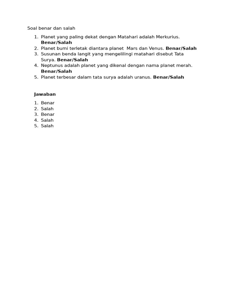 Pernyataan Benar tentang Planet | PDF