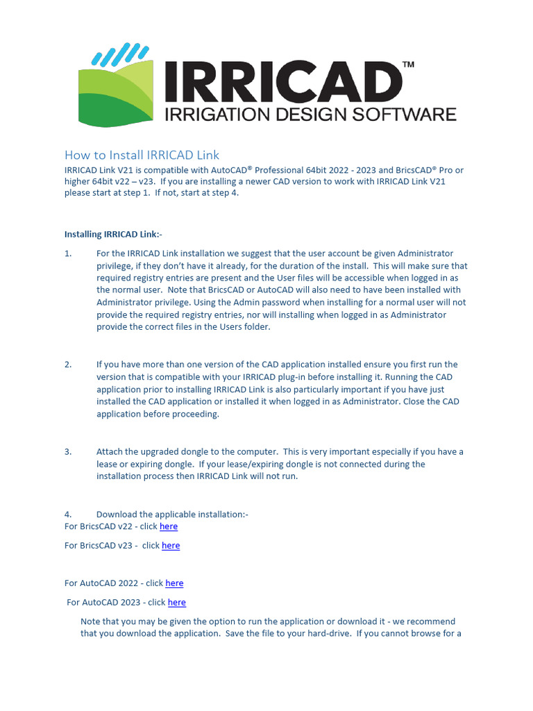 HowTo InstallIRRICADLinkv21 | PDF | Computer Architecture | Microsoft ...