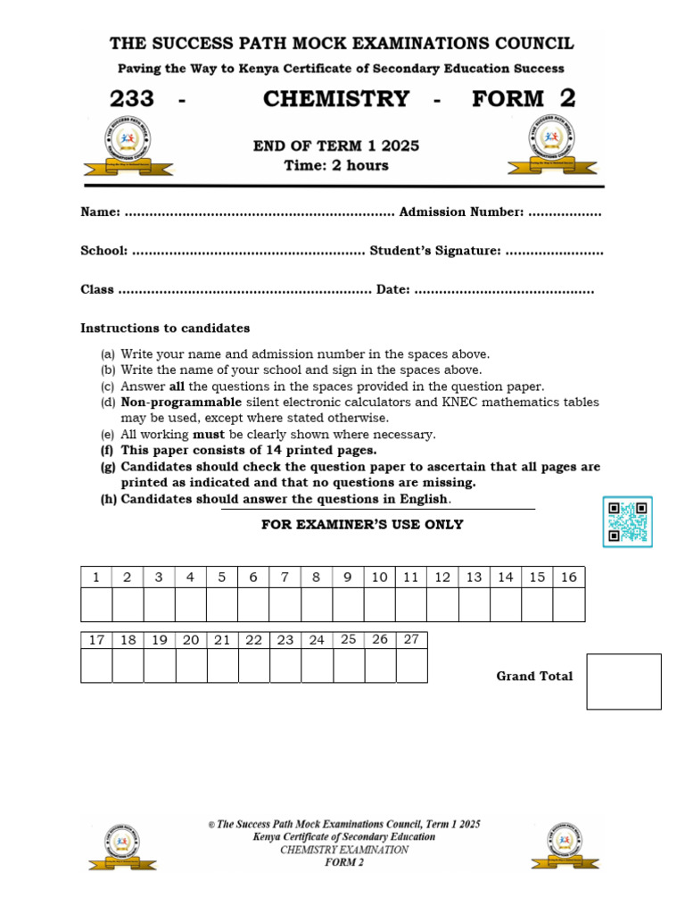 Chemistry Form 2 Et1 2025 | PDF | Chemical Elements | Atoms
