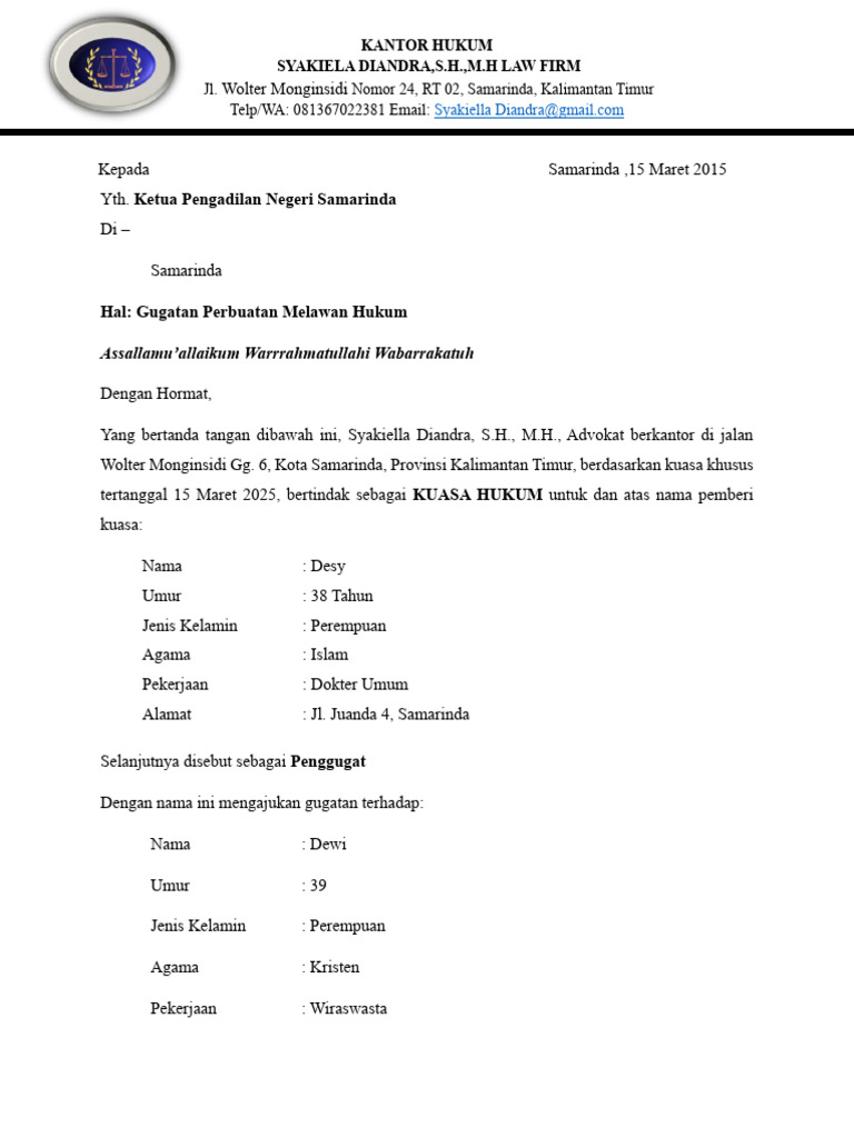 Surat Gugatan PMH | PDF