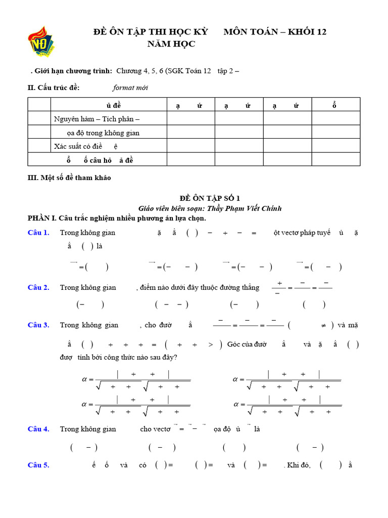 De On Tap Cuoi Hoc Ky 2 Toan 12 Nam 2024 2025 Truong THPT Viet Duc Ha Noi | PDF