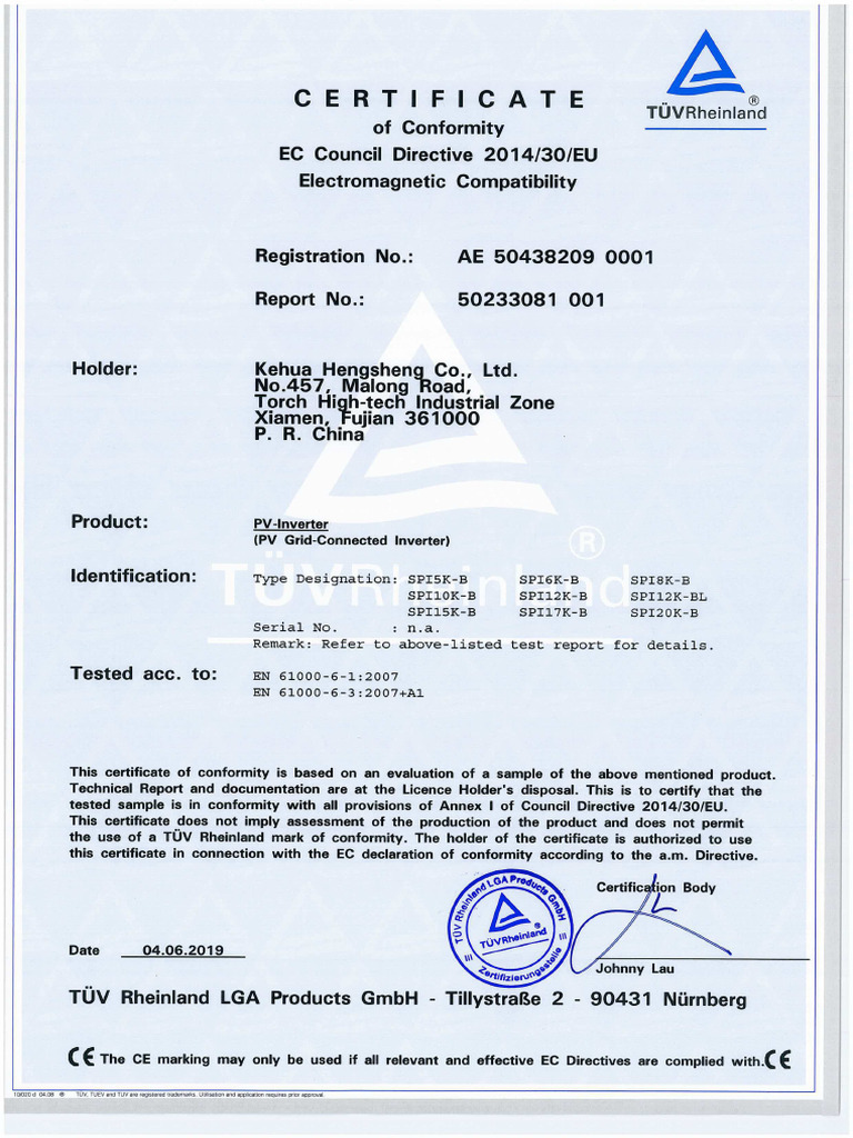 Spi12k 20K-B - Tuv Iec61000 Emc | PDF