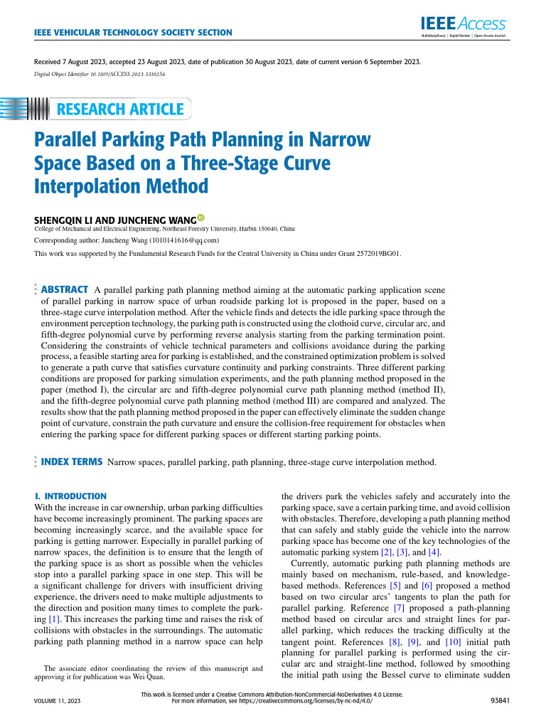 Parallel Parking Path Planning in Narrow Space Based On A Three-Stage Curve Interpolation Method ...