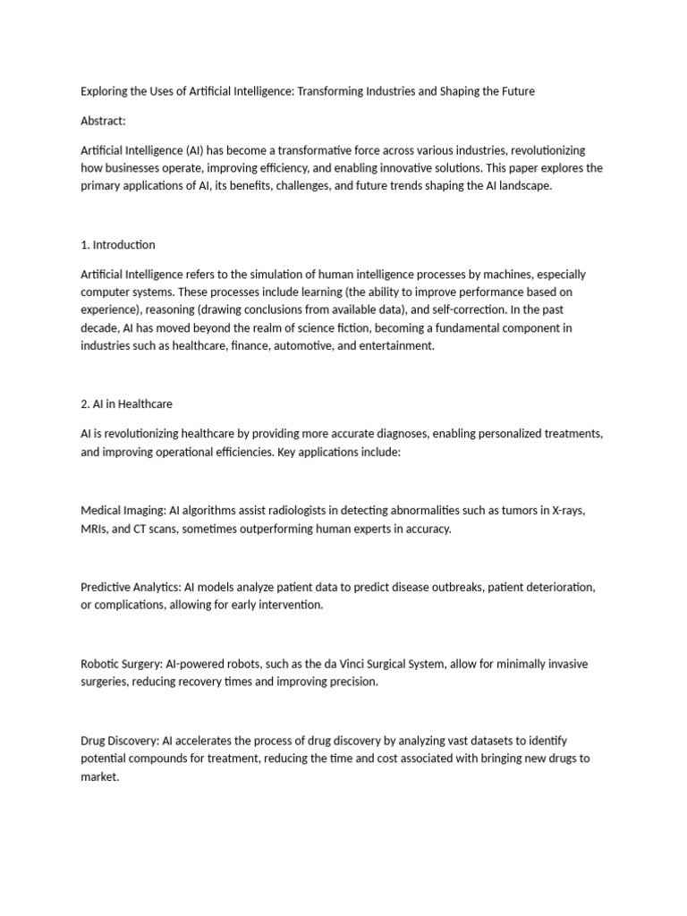 Exploring The Uses of Artificial Intelligence | PDF | Artificial ...