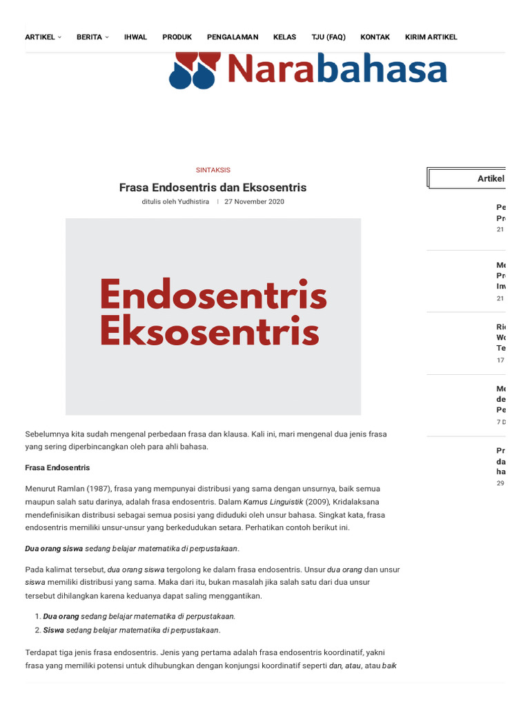 Frasa Endosentris dan Eksosentris dalam Linguistik | PDF