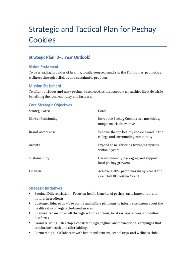 Pechay Cookies Strategic and Tactical Plan | PDF | Brand | Business