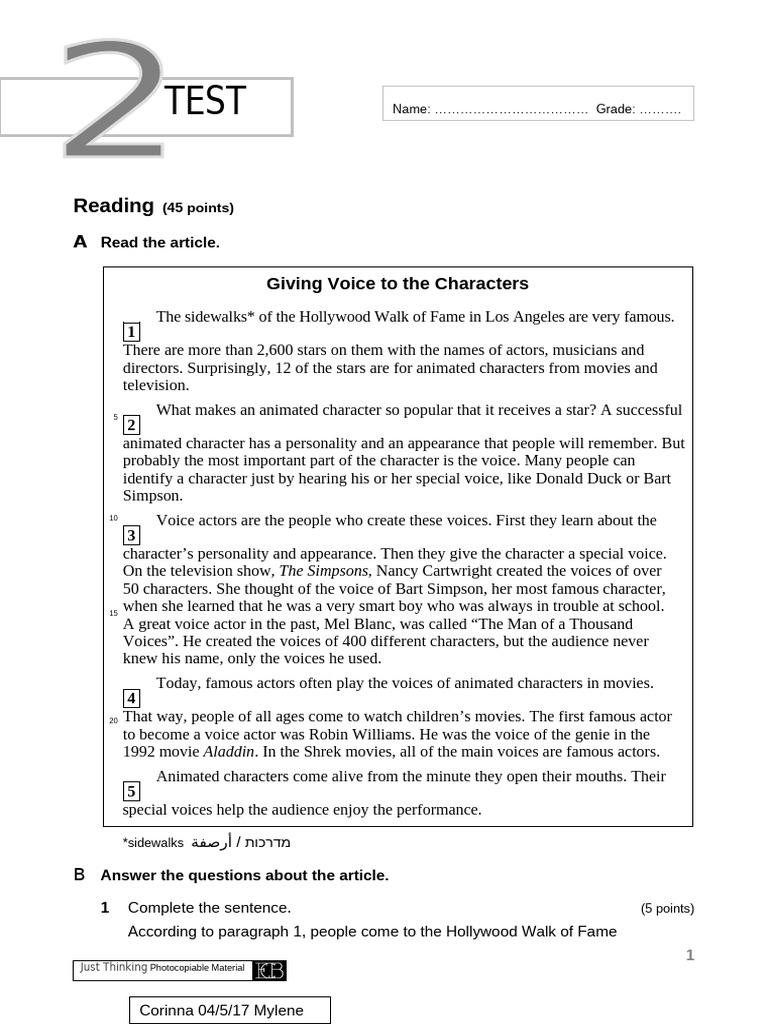 JHH Just Thinking Test 2 | PDF | Bart Simpson