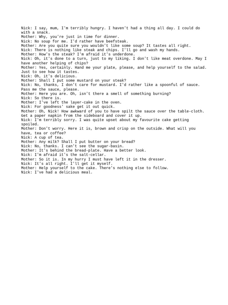 Dinner Conversation Between Nick and Mother | PDF