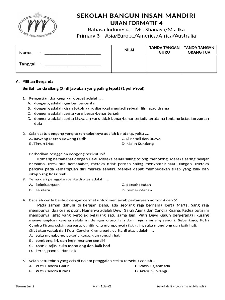 Ujian Formatif Bahasa Indonesia P3 | PDF