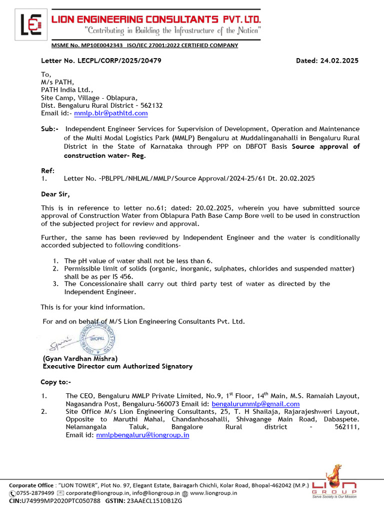 IE5325 LECPL 20479 Source Approval of Water Reg. | PDF