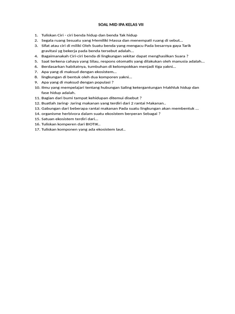 Soal Mid Ipa Kelas Vii | PDF