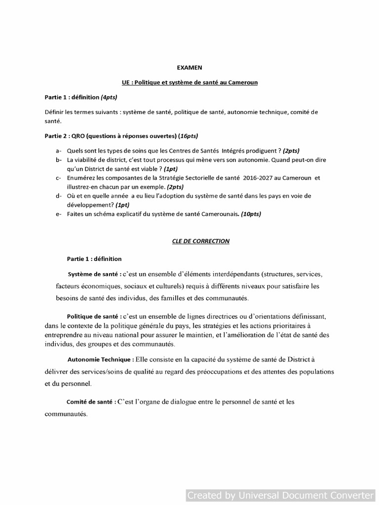 Examens Pol Et Syst Sante-Sis-Cle Correction | PDF