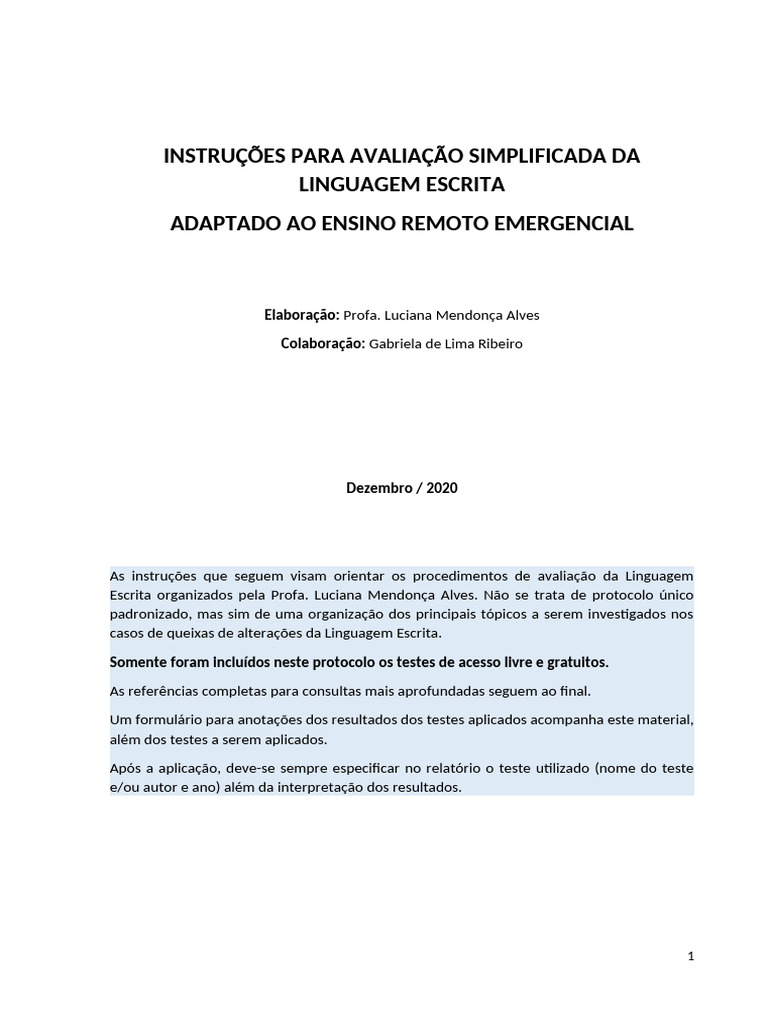 Roteiro para o Protocolo de AvaliaÃ Ã o Linguagem Escrita ADAPTADO ERE | PDF | Tempo | Escrita