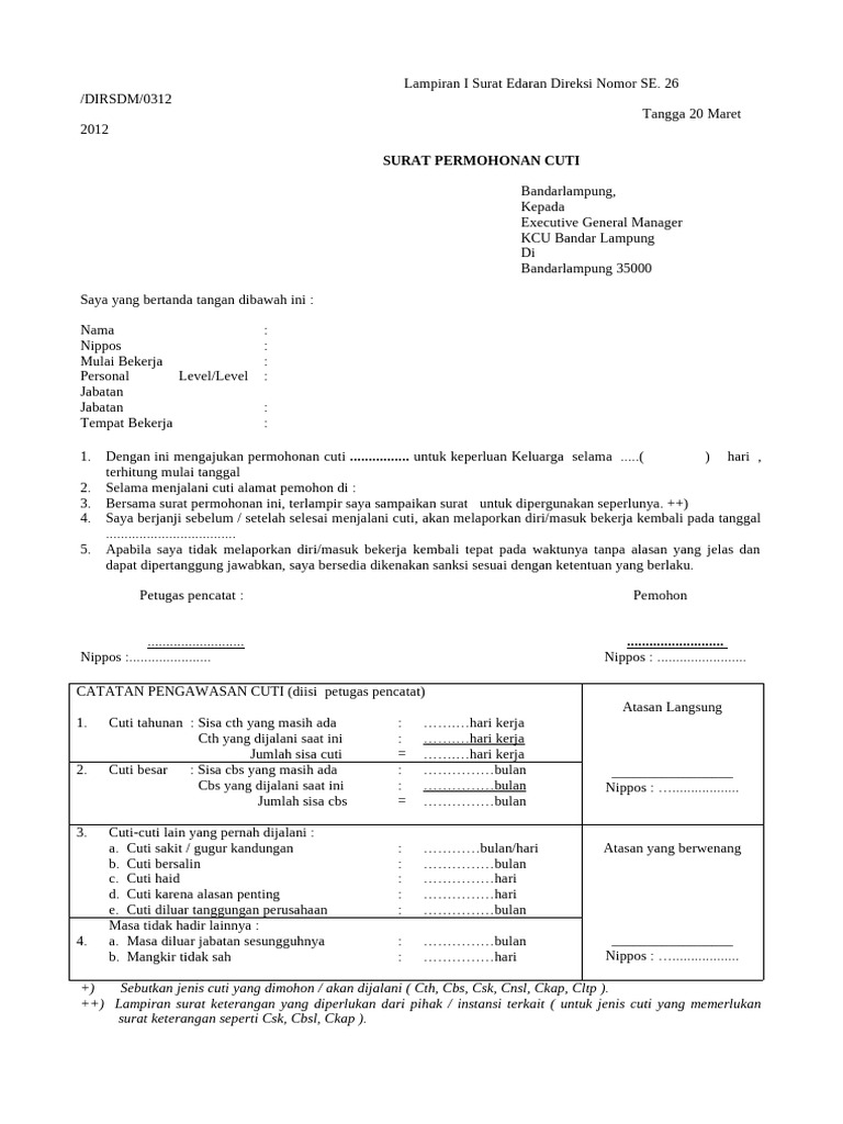 Form SURAT PERMOHONAN CUTI KOSONG | PDF