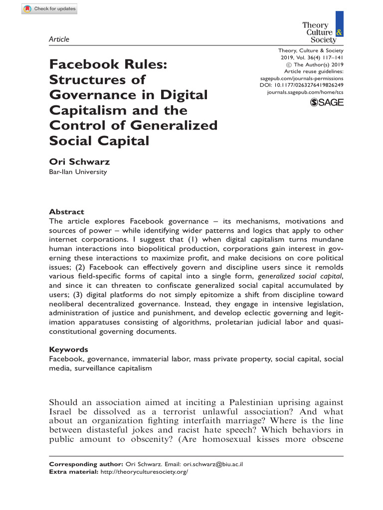 Schwarz 2019 Facebook Rules Structures of Governance in Digital Capitalism and The Control of ...