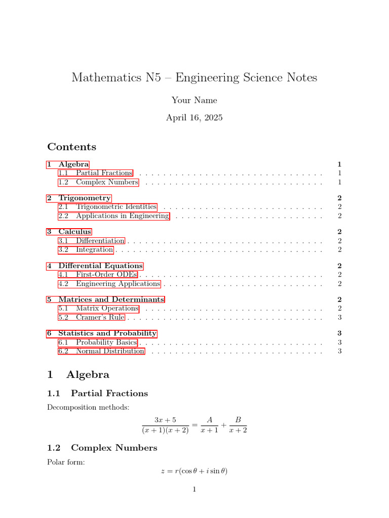 N5 Mathematics Engineering Science Notes | PDF | Matrix (Mathematics ...