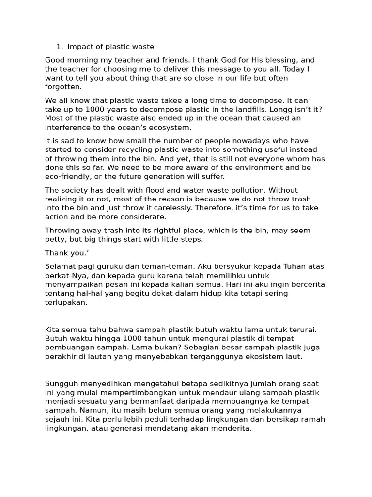 Naskah Pidato Bahasa Inggris | PDF