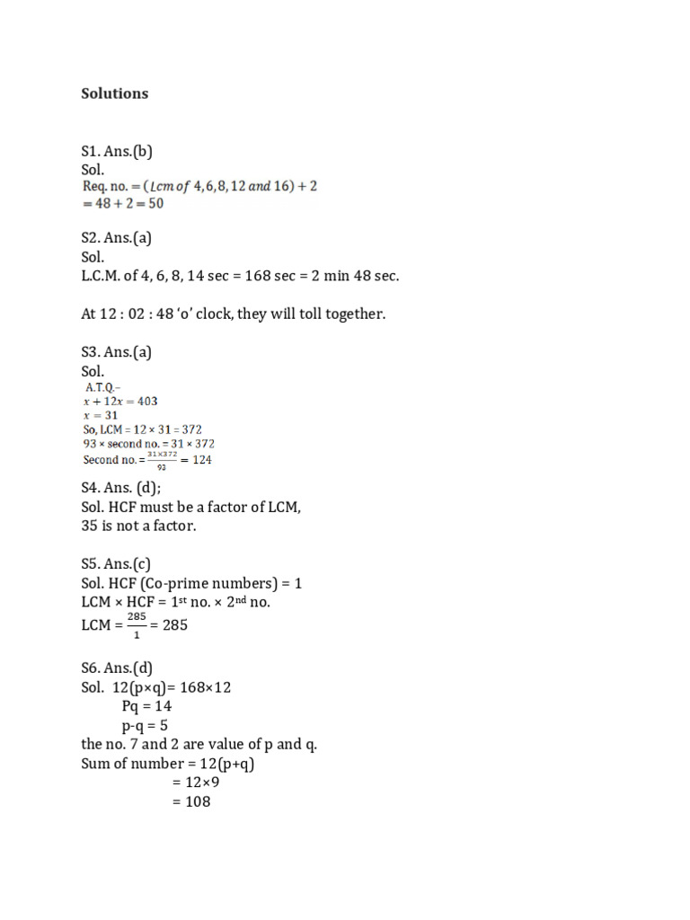 Solution PDF HCF and LCM | PDF