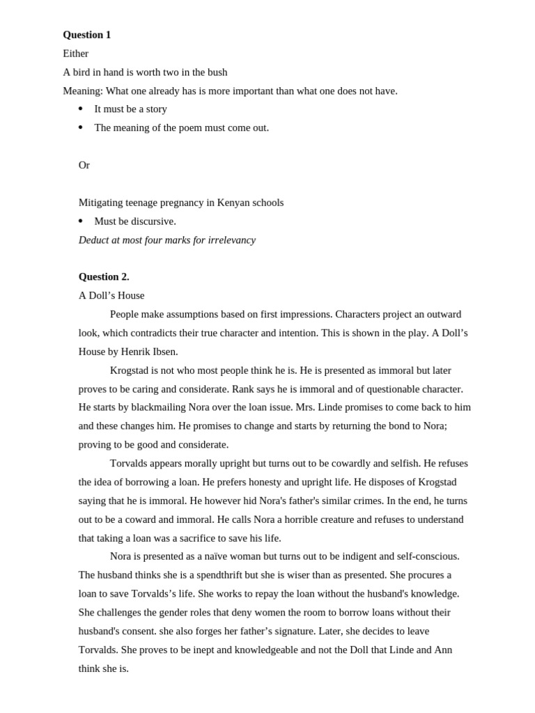 English-P3-MS-Maranda-High-School-Mock-2022 | PDF | A Doll's House