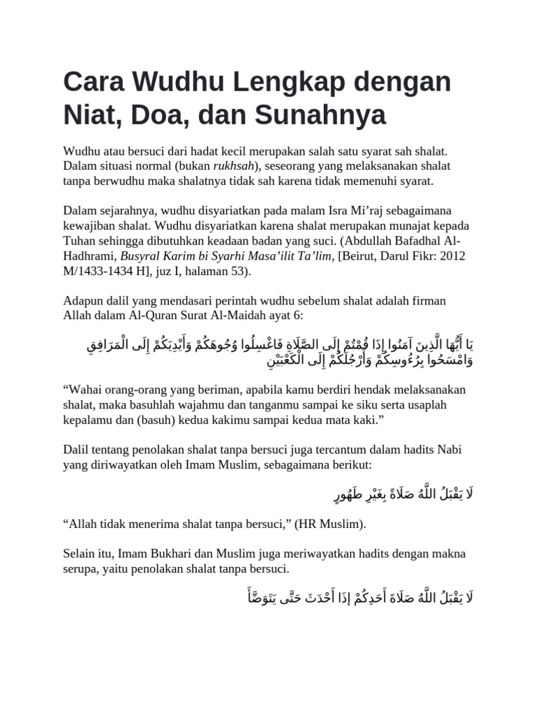 Cara Wudhu Lengkap Dengan Niat | PDF