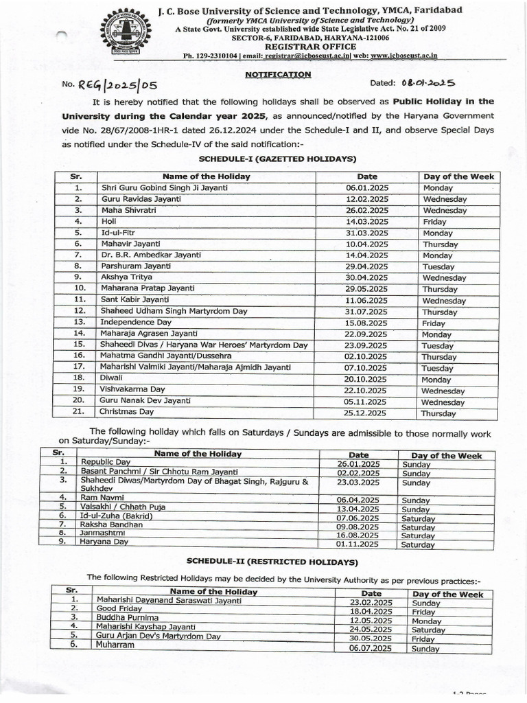 Holidays Notification - 2025 | PDF