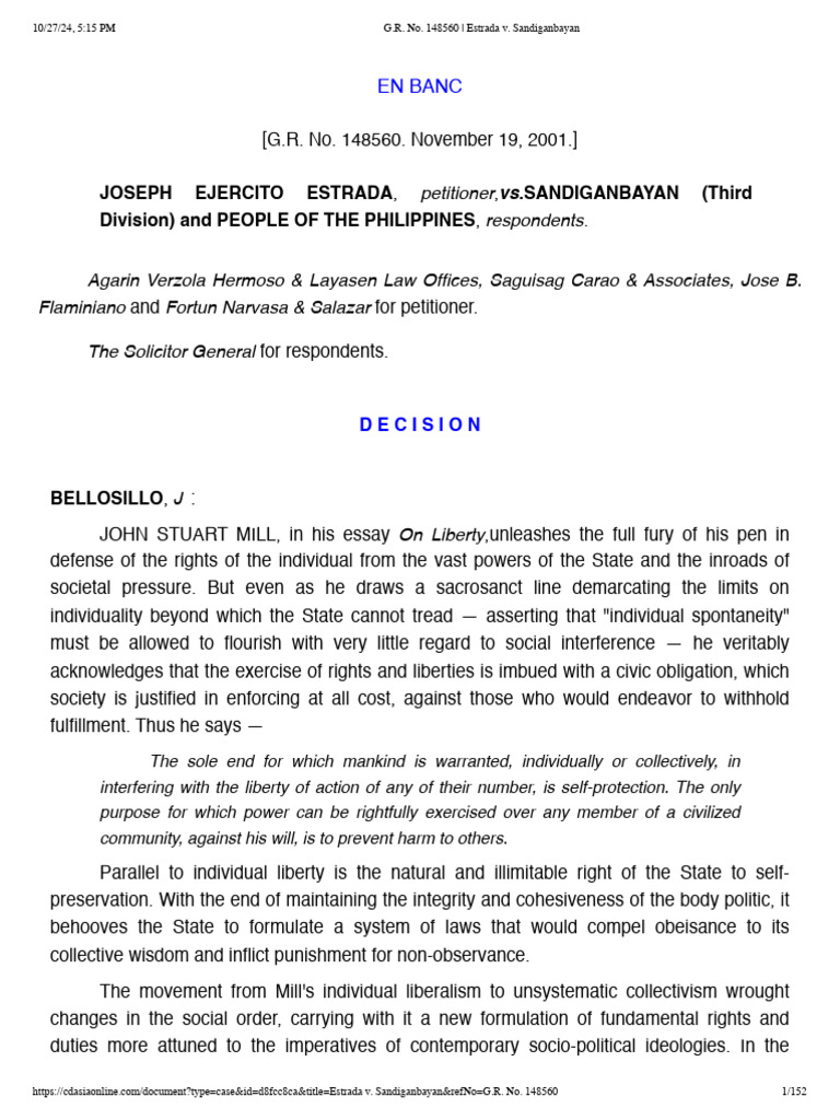 Estrada v. Sandiganbayan: Plunder Case Analysis | PDF | Overbreadth ...