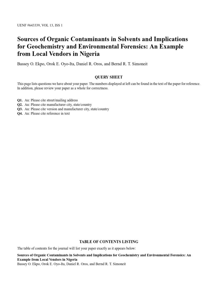 Sources of Organic Contaminants in Solvents and Implications | PDF ...