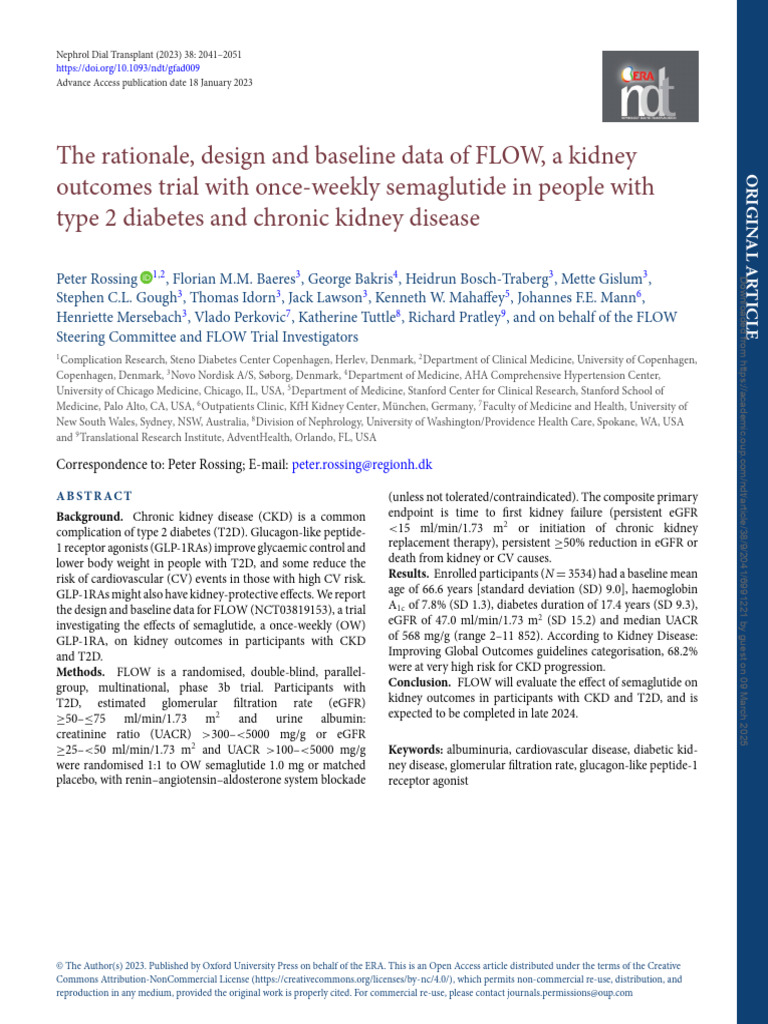 FLOW Trial: Semaglutide & Kidney Outcomes | PDF | Chronic Kidney ...